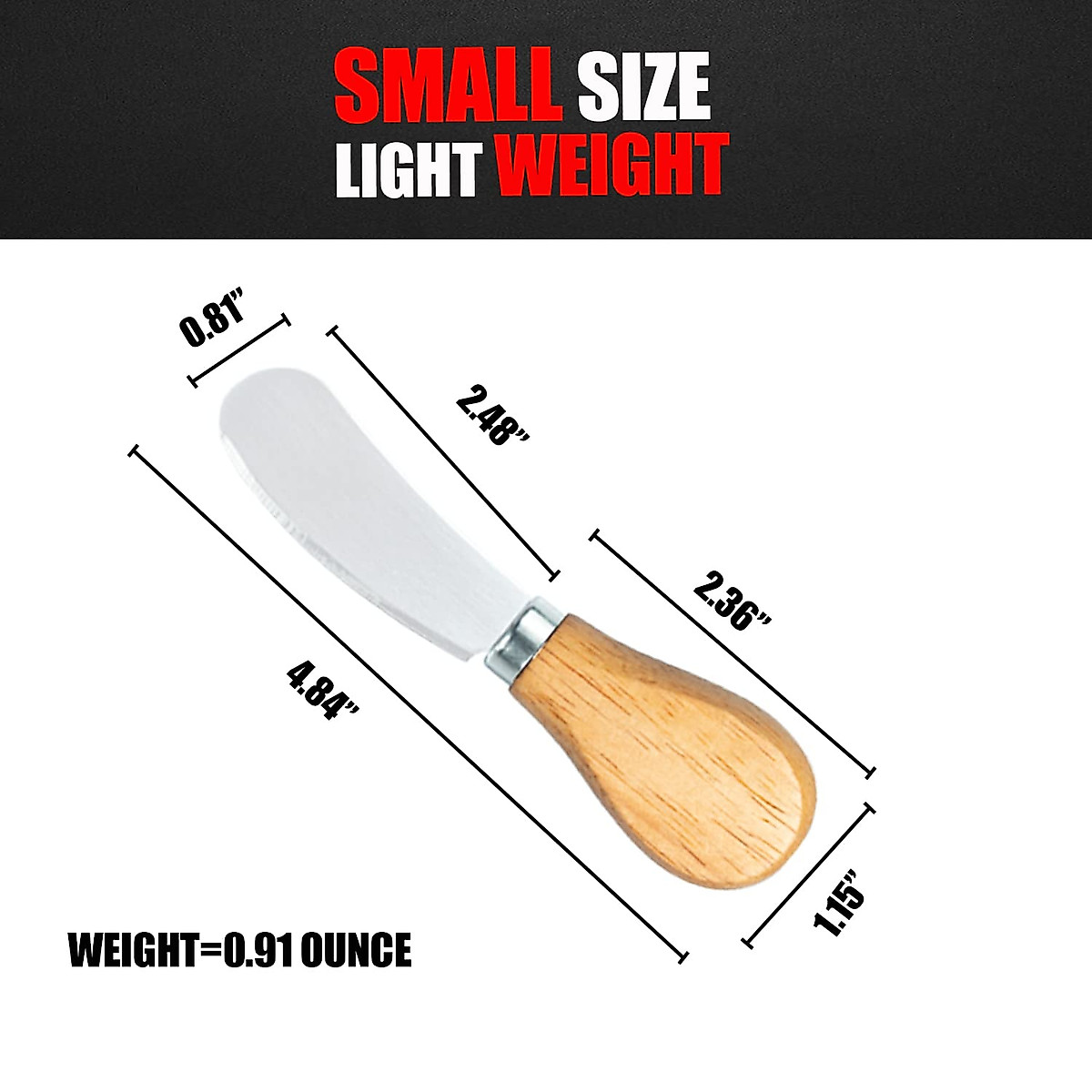 Yeeper Little Cheese Spreader Knives, Wooden Handle, 5 inch, Stainless Steel Cocktail Knives Spreaders for Condimets, Cheese, Butter, Charcuterie Board Accessories