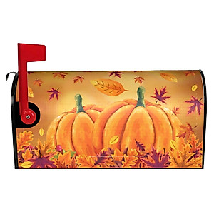 Fall Mailbox Cover Pumpkin Leaf Thanksgiving Boxes Autumn Standard Size 18" X 21" Mailbox Wraps Post Letter Box Cover Garden Decorations Outdoor