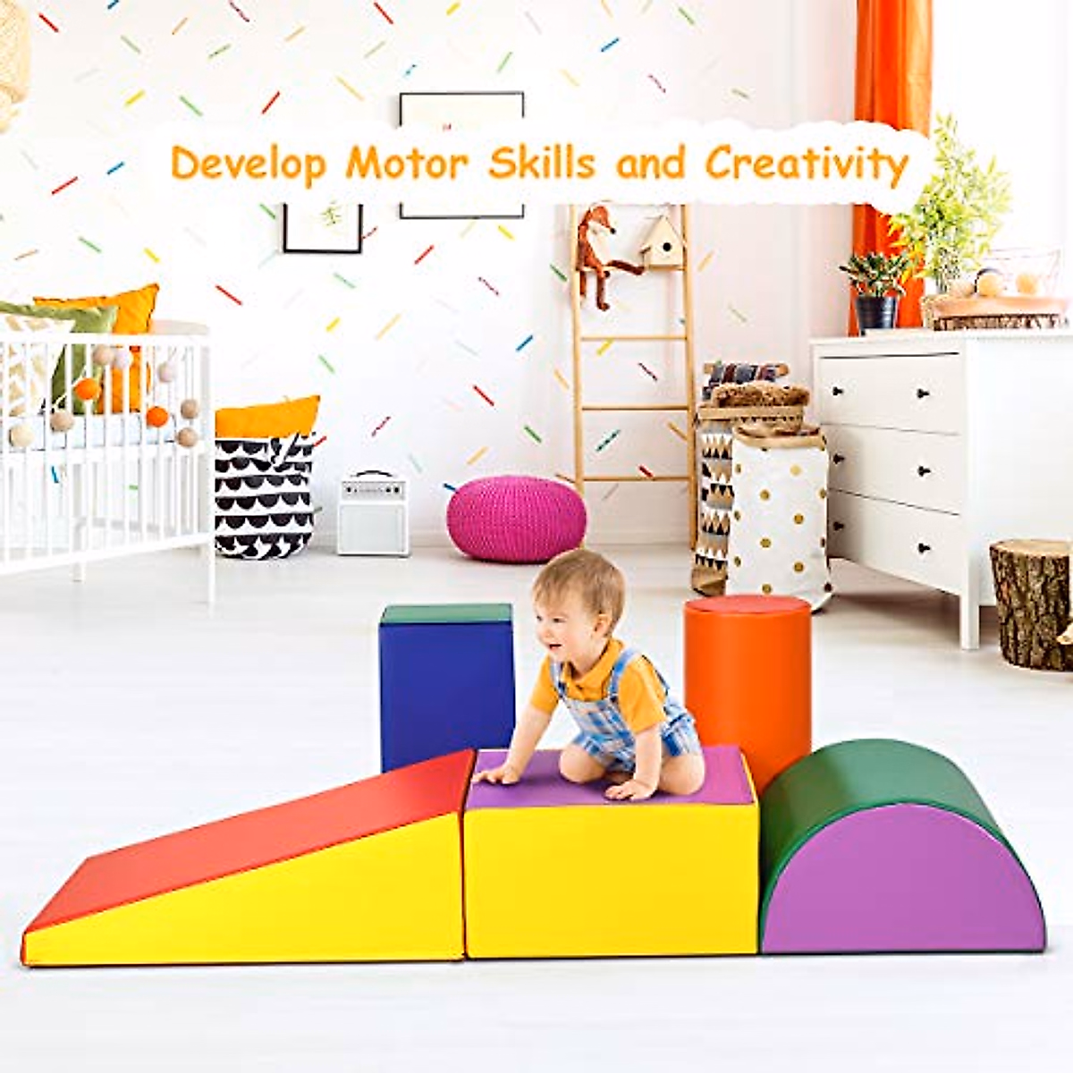 GLACER Crawl and Climb Foam Play Set, 5 Piece Lightweight Colorful Fun Activity Play Set for Climbing, Crawling and Sliding, Safe Foam Playset for Toddlers, Preschoolers, Baby and Kids (Multicolor)