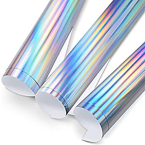 Silver Holographic Vinyl Permanent, 12" x15 FEET Rainbow Holographic Vinyl Roll, Chrome Holographic Sticker Vinyl for Cricut, Silhouette, Signs, Decals by Turner Moore Edition (15FT)
