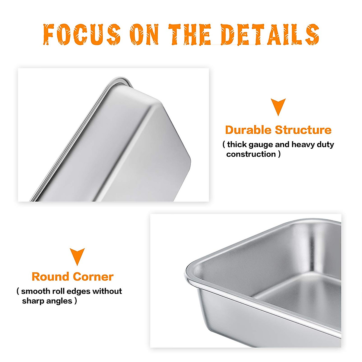 P&P CHEF Lasagna Pan, Rectangular Cake Pan Roaster Pasta Baking Cookie Sheet Pan Stainless Steel, 12.7”x10”x3.2”, Heavy Duty & Durable, Oven & Dishwasher Safe