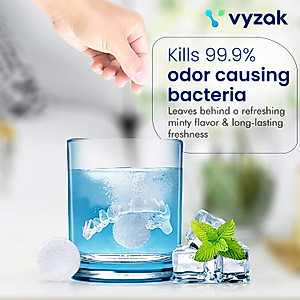 Vyzak - Retainer Cleaner Tablets (30 Pack) - Mint Flavor Fast Acting Dental Cleaning Tablets for Retainers, Mouth Guard, Night Guards, Snore Guards, Sport Devices & TMJ Devices - Removes Odor & Plaque
