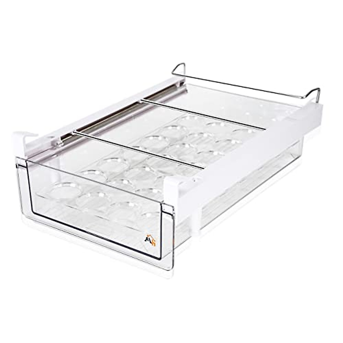 Modest Homeware Adjustable Fridge Organizer Food Storage Drawer - Strong Clear PET Plastic - Removable 28 Egg Holder Tray - Saves Space In Fridge - Fits Most Fridges - Easy Installation Transparent