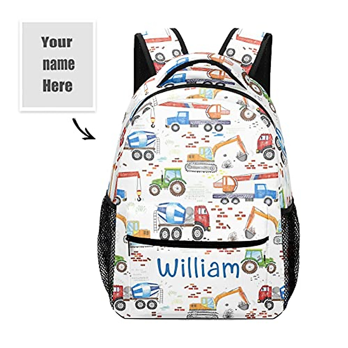 Eiis Construction Tractor Excavator Personalized School Backpack for Kid-Boy /Girl Primary Daypack Travel Bookbag, P22889, One Size