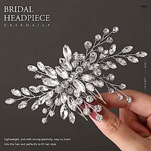 Easedaily Bride Wedding Hair Comb Silver Crystal Hair Pieces Rhinestone Headpieces Bridal Hair Clip Side Combs Hair Accessories for Women and Girls