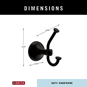 Delta ESA35-MB Esato Double Towel Hook Bath Hardware Accessory in Matte Black