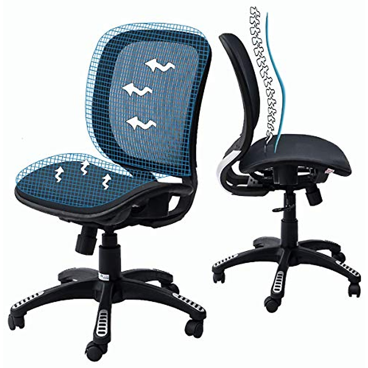 Ergomax Fully Meshed Ergonomic Height Adjustable Office Chair no Armrests & no Headrest, 42 Inch Max, Black