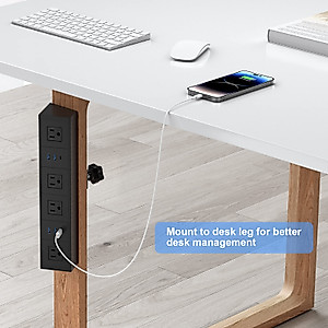 Desk Clamp Power Strip with 20W USB C,USB Total 40W Desk Edge Power Strip,4 Wide Spaced Tamper Resistant AC Outlets,2 USB-C,4 USB-A,6ft Flat Plug Cord,Fit 2.1" Tabletop Edge