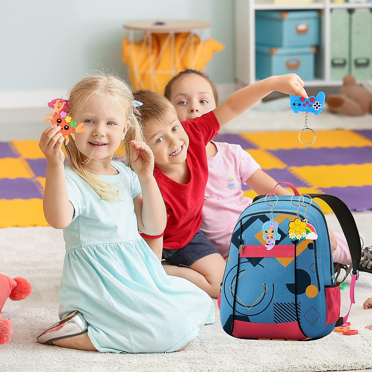 Lecinc 70Pcs Video Game Party Favors Video Game Keychains for Kids Birthday School Party Dinosaur Donut Marine Animal Mermaid Rainbow Bulk Keychains for Birthday Party Supplies