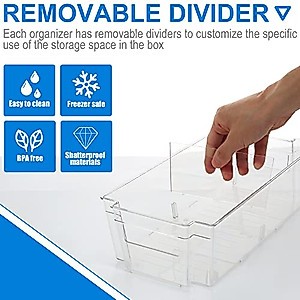 HERKKA Plastic Storage Organizer Container Bin with Dividers for Bathroom, Pantry, Kitchen Cabinet, Fridge, Office and Home Organization - 9 pack - 12.5 inch - Clear