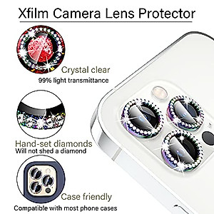 Xfilm for iPhone 12 Pro Max Camera Lens Protector Bling Diamond, HD Clear Tempered Glass Alloy Camera Protection Cover, Single Design, Case Friendly, Scratch Proof (Multi-Color Diamond)