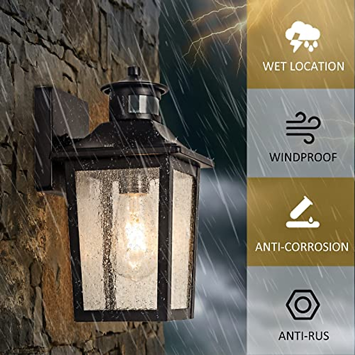 FILIYANO Motion Sensor Outdoor Wall Light - Black Dusk to Dawn Outdoor Lighting, LED Waterproof Exterior Light Fixture, Modern Porch Light Outside Wall Mount for House Patio Garage Garage, Anti-Rust