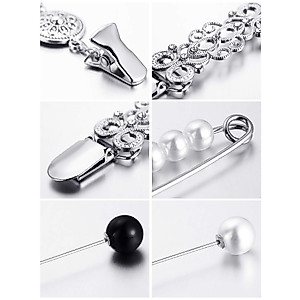 12 Pieces Vintage Sweater Shawl Clips Retro Cardigan Collar Clips Flower Pattern Shirt Dresses Clips Faux Pearl Brooch Pins for Women Girls (Stylish Design)