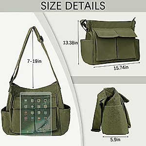 Canvas Shoulder Bag Large Hobo Crossbody Bag with Multiple Pockets Canvas Messenger Tote Bag for Women and Men
