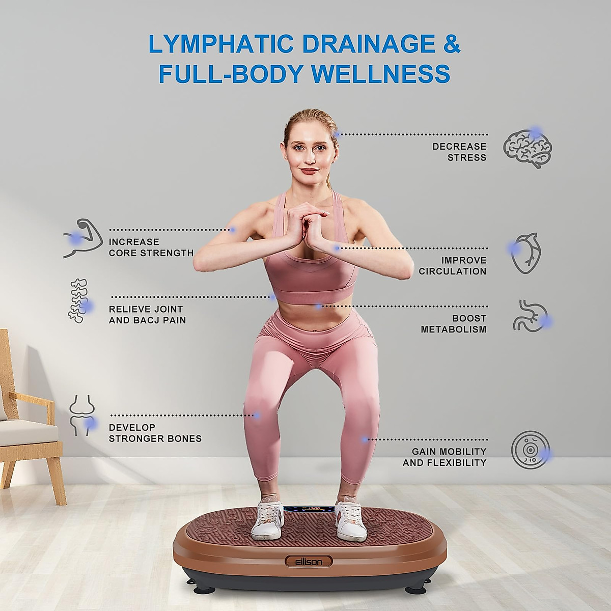 EILISON FitMax 3D XL Vibration Plate Exercise Machine - Whole Body Workout Vibration Fitness Platform w/Loop Bands - Home Workout for Lymphatic Drainage Machine for Weight Loss, Wellness, Recovery