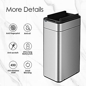 Kitchen Trash Can - ELPHECO - 40 Liter / 10.6 Gallon Automatic Trash Can with Butterfly Lid, Brushed Stainless Steel Finish, Motion Sensor Garbage Can for Kitchen, Office, Living Room, Outside, 6 AAA Batteries (Excluded)