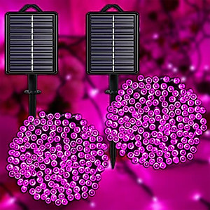 YAOZHOU Solar Christmas String Lights Outdoor Pink 2 Pack 144ft 400LED Fairy Lights with 8 Modes, IP44 Waterproof Lights for Tree Garden Patio Wedding Party Yard Decor