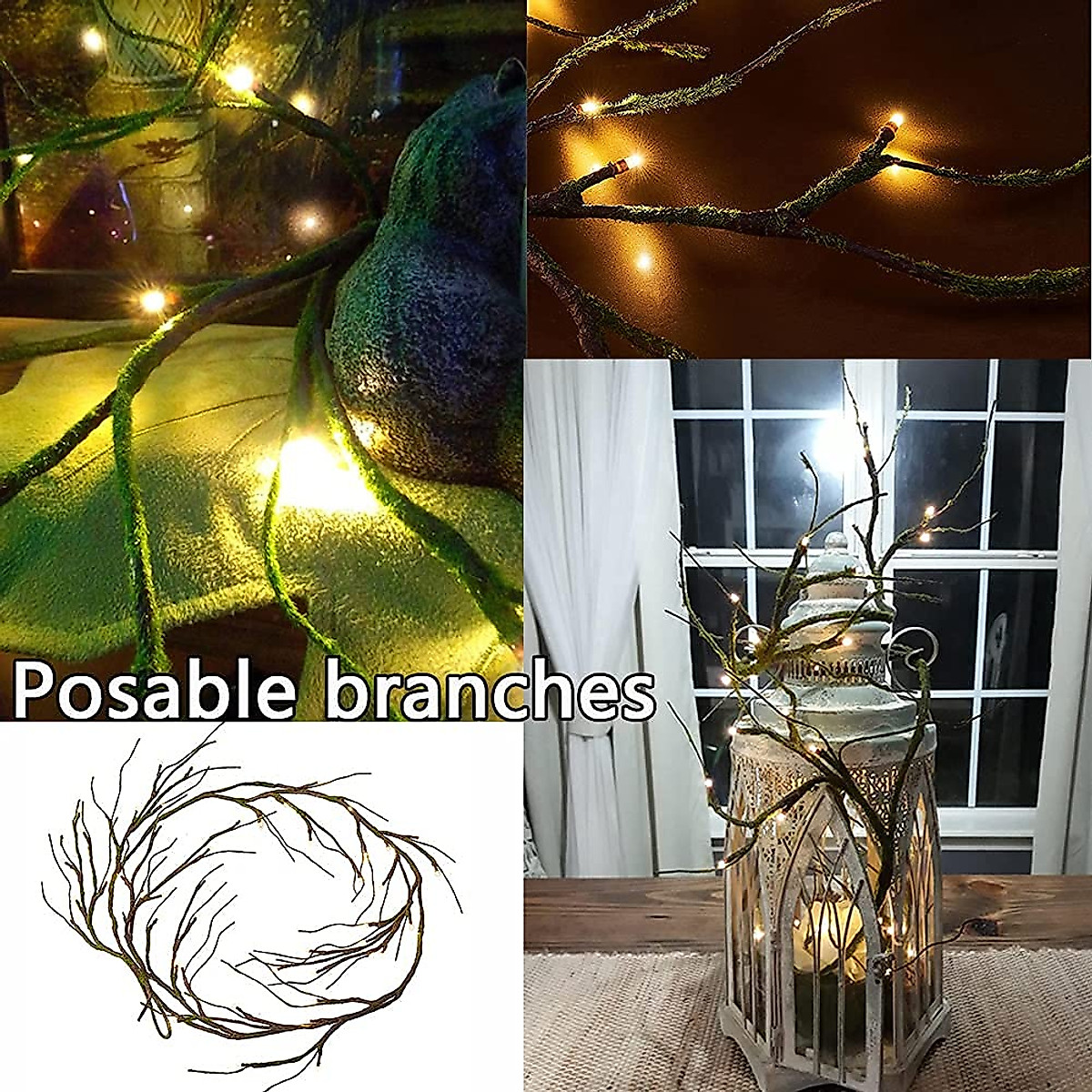 Fudios Greenery Garland with Lights for Mantle with Timer 48 LED 6FT Mossy Vine Garland Lights for Table Centerpieces Indoor Outdoor