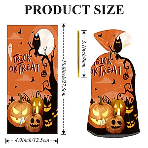 Artby7 Halloween Treat Bags, Halloween Cellophane Treat Bags, 50 PCS Halloween Candy Bags, Halloween Cello Cookie Goodies Gift Bags with 50pcs Ties for Halloween Trick or Treat Party Favors Supplies