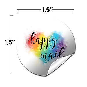 Rainbow Heart Happy Mail Thank You Customer Appreciation Sticker Labels for Small Businesses, 60 1.5" Circle Stickers by AmandaCreation, Great for Envelopes, Postcards, Direct Mail, & More!