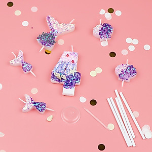 QEEYON 6Pcs Birthday Candles 2.5 inch Mermaid Theme Birthday Cake Candles 1Pcs Number 4 Candle 3Pcs Mermaid Tail Candles 2Pcs Shell Candles for Mermaid Party Birthday Cake Topper Decor