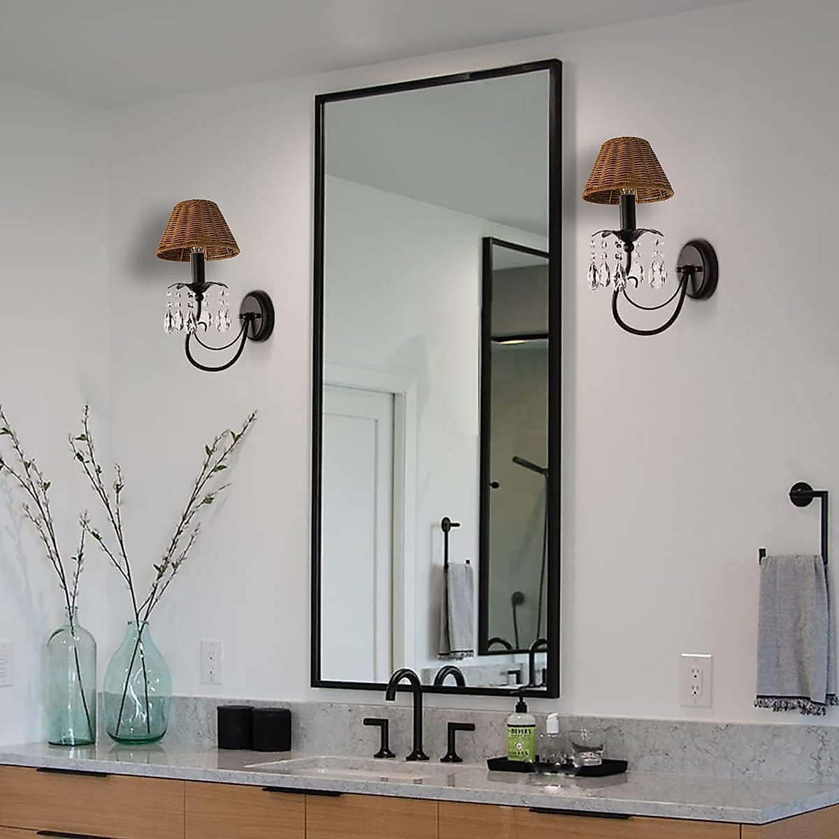 mini lampshades set of 2,mini rattan woven Lamp shade Set of 2,rattan small lampshade, boho replacement clip-on traditional shades