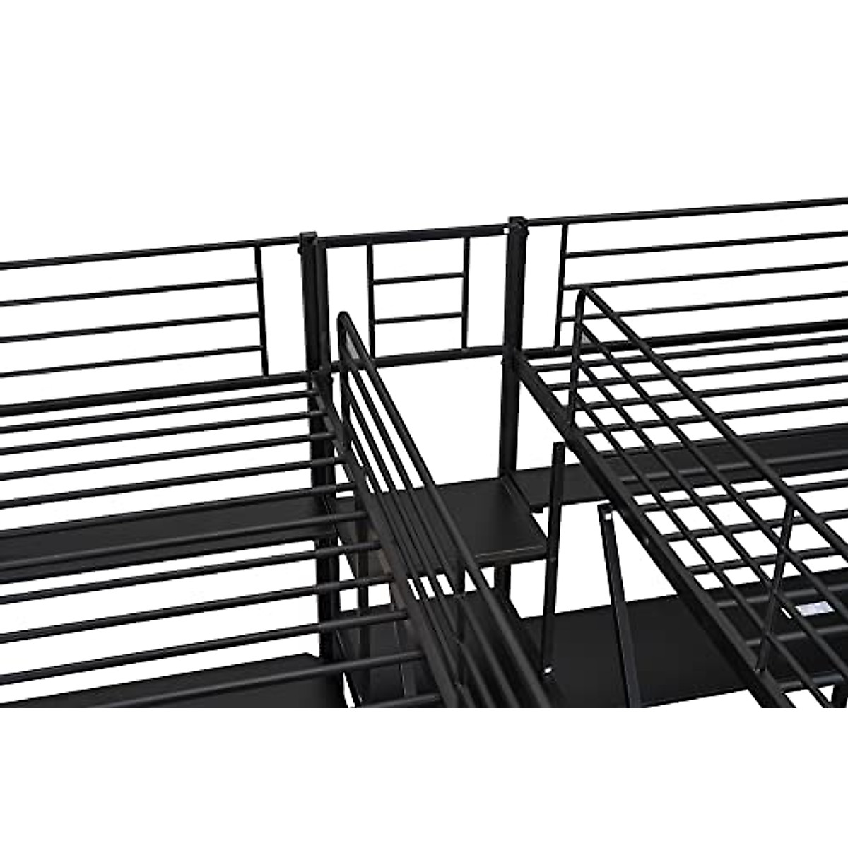 Multi-Function 4-in-1 Design Quad Bunk Bed with Storage Staircase, Double Twin Over Twin Metal Bunk Bed with Desk and Shelves, Heavy Duty Metal Bunk Bed Frame for Kids Teens, Maximize Space (Black-4)