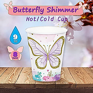 Creative Converting Butterfly Shimmer Dinnerware | Table Cover, Dinner Plates, Butterfly Shape Plates, Napkins, Cups | Girl Birthday Parties, Princess Fairy Garden, Showers & Teas