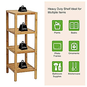 Kinlife Bamboo Bathroom Shelf Square 4-Tier Storage Shelves Free Standing Rack Multifunctional Corner Shelving Unit for Bedroom Kitchen Living Room, Natural