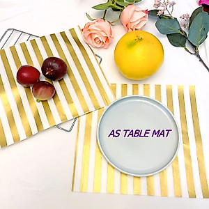 Suiwen 150 Women's Day Gold and White Striped Wax Paper Sheets, Food Picnic Paper, Greaseproof Paper,Waterproof Dry Hamburger Paper Liners Wrapping Tissue for Plastic Food Basket(Gold/White)