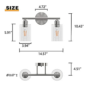 Espird Bathroom Vanity Light Fixtures Brushed Nickel, 2 Light Bathroom Light Fixture Over Mirror, UL Certification Bathroom Light Fixture, Modern Wall Lighting Fixtures with Glass Shade, E26 Socket