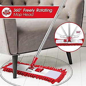 Almcmy Microfiber Mop for Floor Cleaning, 18 inch Dust Mop with 4 Washable Mop Pads, Hardwood Floor Mop with 50” Long Handle, Wet Dry Mop for Wood Laminate Tile Vinyl, 1 Extra Dirt Removal Scrubber