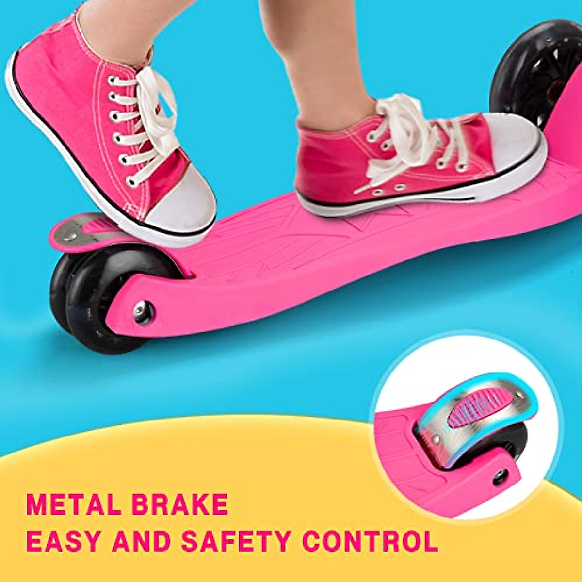 Scooters for Kids Age 3-5, Kick Scooter for Boys Girls Toddlers, 4 Adjustable Height, AEBC-9 Bearing, 3 Light Up Wheels, Outdoor Activities for Children from 3 to 12 Years Old, Pink