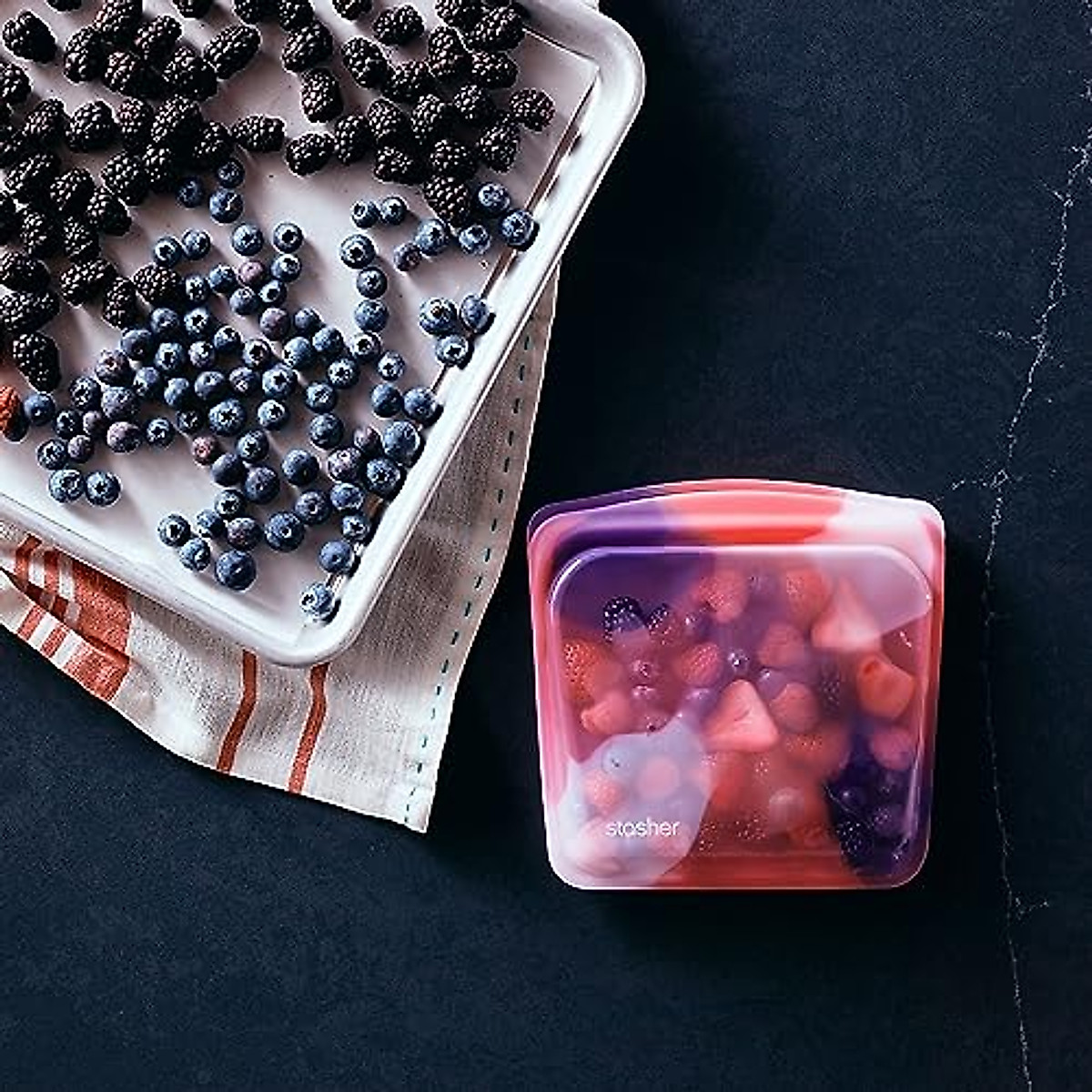 Stasher Premium Silicone Reusable Food Storage Bags, 5-Pack, Tie Dye Multi | Multi-Use Food Storage Bags, Lunch Bag, Travel Containers | BPA Free, Leak-free, Dishwasher-Safe, Eco-friendly