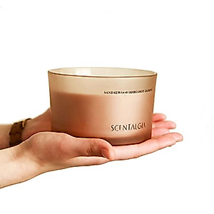 SCENTALGIA Scented Soy Candle Jar with Sandalwood, Bergamot, Jasmine Fragrance - 3 Wick Large Candles with Long-Lasting 55 Hours Burn Time - Perfect for Home, Office, Spa, Yoga, Meditation & Gifts