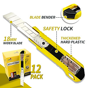 JIANGHUA 12-Pack Utility Knife, Box Cutter Retractable Razor Knife with 30PCS Extra Snap Off Blades, 18mm Wide Sharp Blade Cutter for Office, Home, Arts Crafts, Hobby