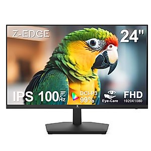 24 inch Monitor, Z-Edge Computer Monitor, Full HD 1920 x 1080p IPS Display 100Hz PC Monitor with HDMI, VGA, Frameless, U24I Anti-Glare Screen
