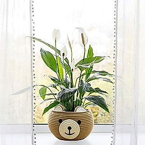 CherryNow Cute Bear Round Basket - Cotton Rope Baskets in Living Room Woven Baby Shower Basket Bedroom Storage Bakset for Children Corner Plant Basket Indoor, Brown, 10.5"D x 8.5"H