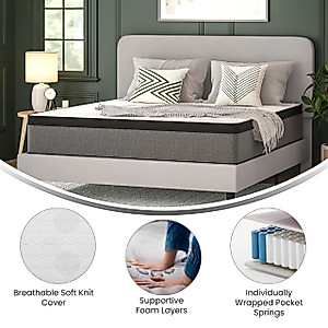 EMMA + OLIVER Astor Euro Top Hybrid Mattress - King Size - Individual Pocket Springs - Certi-PUR US Certified Foam - Pressure Relieving - Mattress in a Box