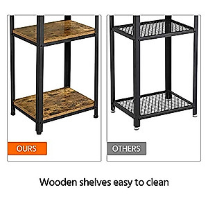 Yaheetech Tall End Table, 30 Inches High Side Table with Wooden Shelves & Strong Metal Frame, Large 3-Tier Telephone Table for Living Room Small Space, Rustic Brown