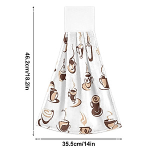 Brown Coffee Cup Kitchen Hanging Towel 12 x 17 Inch Cappuccino Latte Mug Bath Hand Tie Towels Set 2 Pcs Tea Bar Dish Cloths Dry Towel Soft Absorbent Thin Durable for Bathroom Laundry Room Decor