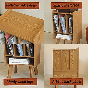 AWASEN Record Player Stand with Vinyl Storage, Turntable Stand with Record Storage, Vinyl Record Table Holds Up to 100 Albums, 3 Tier End Table with Wood Legs for Living Room Bedroom Office (Brown)