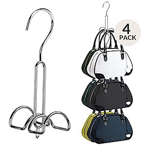 ZEDODIER Purse Hanger, Purses Bags Holder for Closet 4 Pack Stackable Purse Storage Hook Closet Organizer Metal Space Saving Hanger, Silver