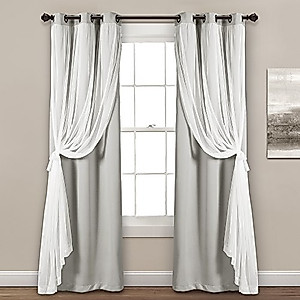 Lush Decor Sheer Grommet Curtains Panel with Insulated Blackout Lining, Room Darkening Window Curtain Set (Pair), 38"W x 84"L, Light Gray