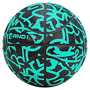 AND1 Fantom Rubber Basketball & Pump (Graffiti Series)- Official Size 7 (29.5”) Streetball, Made for Indoor and Outdoor Basketball Games (Mint)