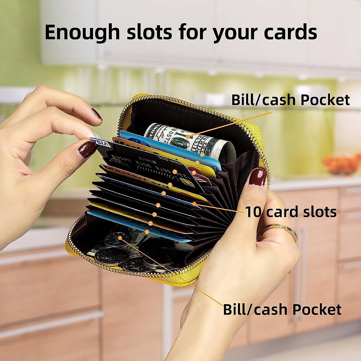 Tapp Collections RFID Credit Card Holder, Small Leather Zipper Card Case Wallet with ID Window & Detachable Keychain - Red