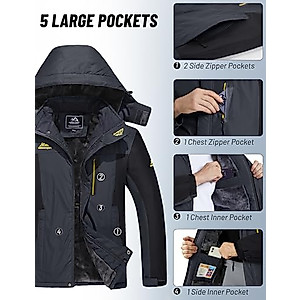 MAGCOMSEN Men Winter Jackets for Men Ski Jacket for Men Waterproof Jacket for Men Winter Coats for Men Rain Jacket Winter Parka Jacket Grey Black