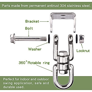 WAREMAID Heavy Duty 360° Swivel Swing Hanger, Stainless Steel Swing Hook for Ceiling Wooden Porch Swing Hanging kit Playground Gym Rope Boxing Bag Hammock Chair Yoga Mount 1000 lb Capacity