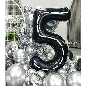 SULALABOO 40 Inch Black 5 Balloon Number Large Helium Number Balloons 0-9 Giant Digital 5th Foil Mylar Big Party Balloon for Boy or Girl Birthday Party Anniversary Decorations