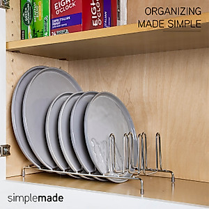 SIMPLEMADE Kitchen Dish Rack Organizer - 2 Wire Metal Cabinet Organizers and Storage Rack for Plates, Dishes, Pots, Pot Lids, Pan Lids, Container Lids - Shelf, Counter & Pantry Organization (Chrome)
